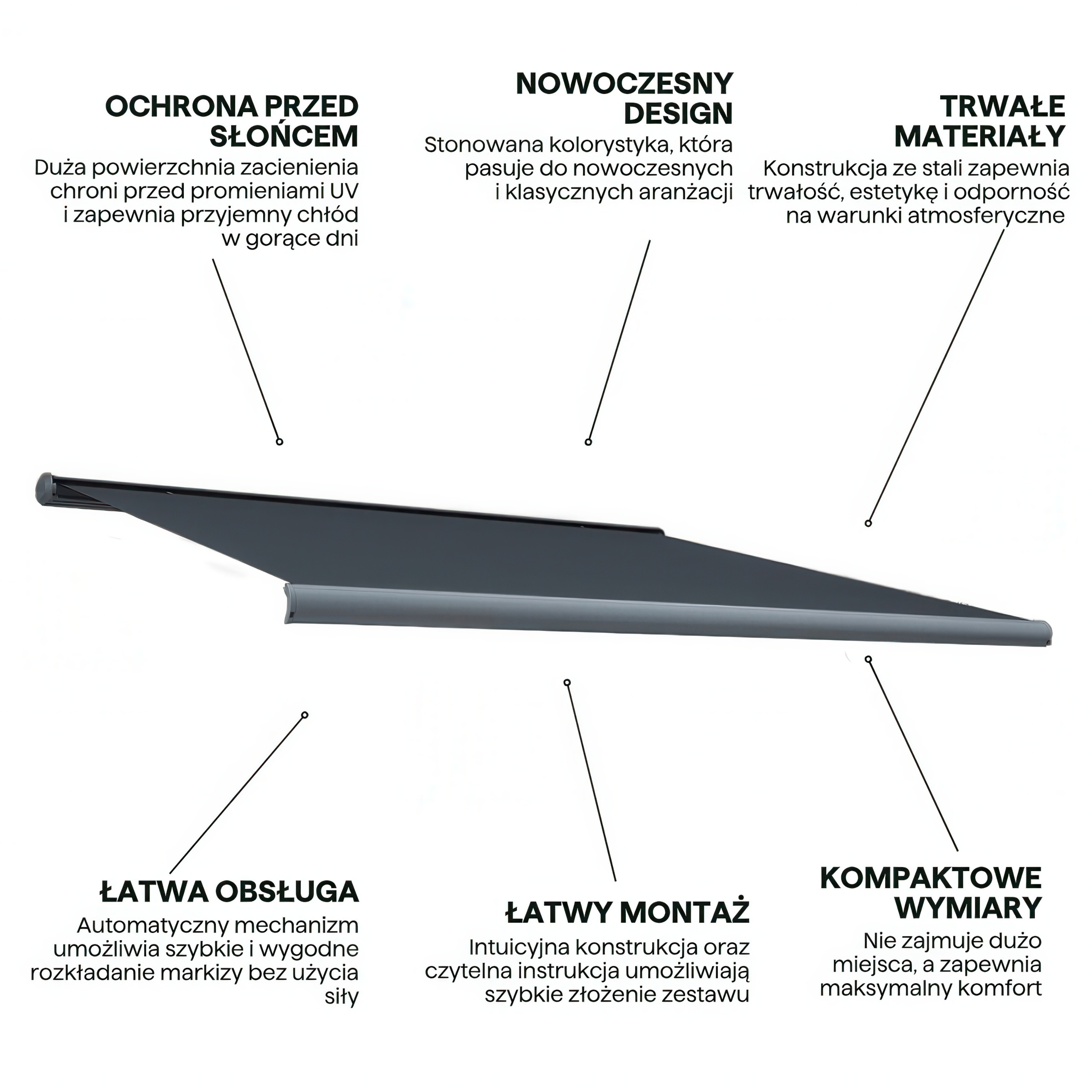 Markiza tarasowa Gutroof 4m DELUXE AUTOMATIC Grey, automatyczna