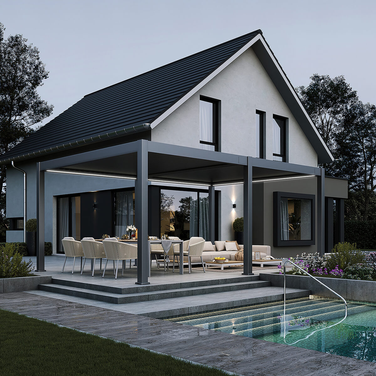 Pergola elektryczna 4x6 Gutroof DELUXE PRO LED Anthracite