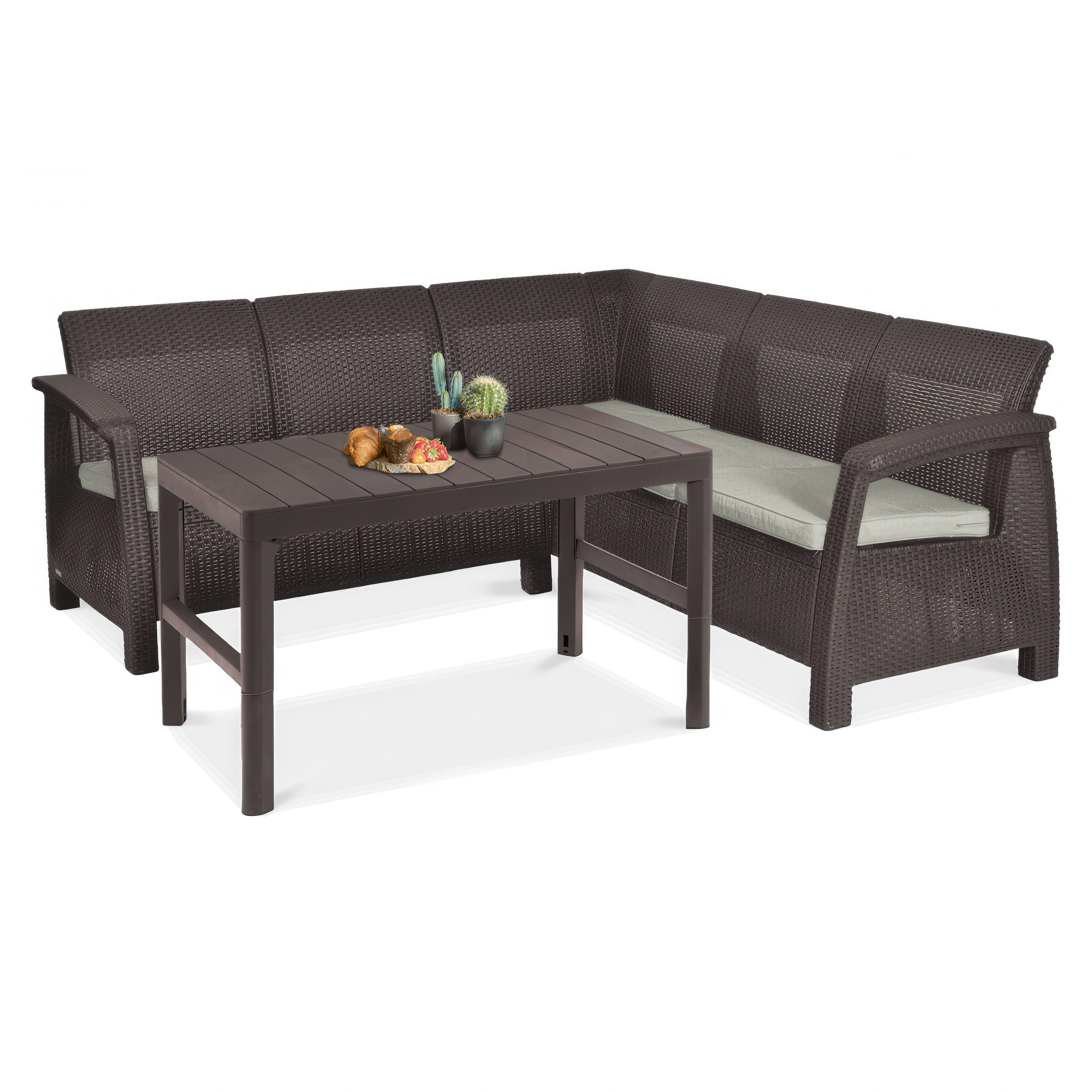 Narożnik CORFU RELAX z brązowym stołem LYON – KETER