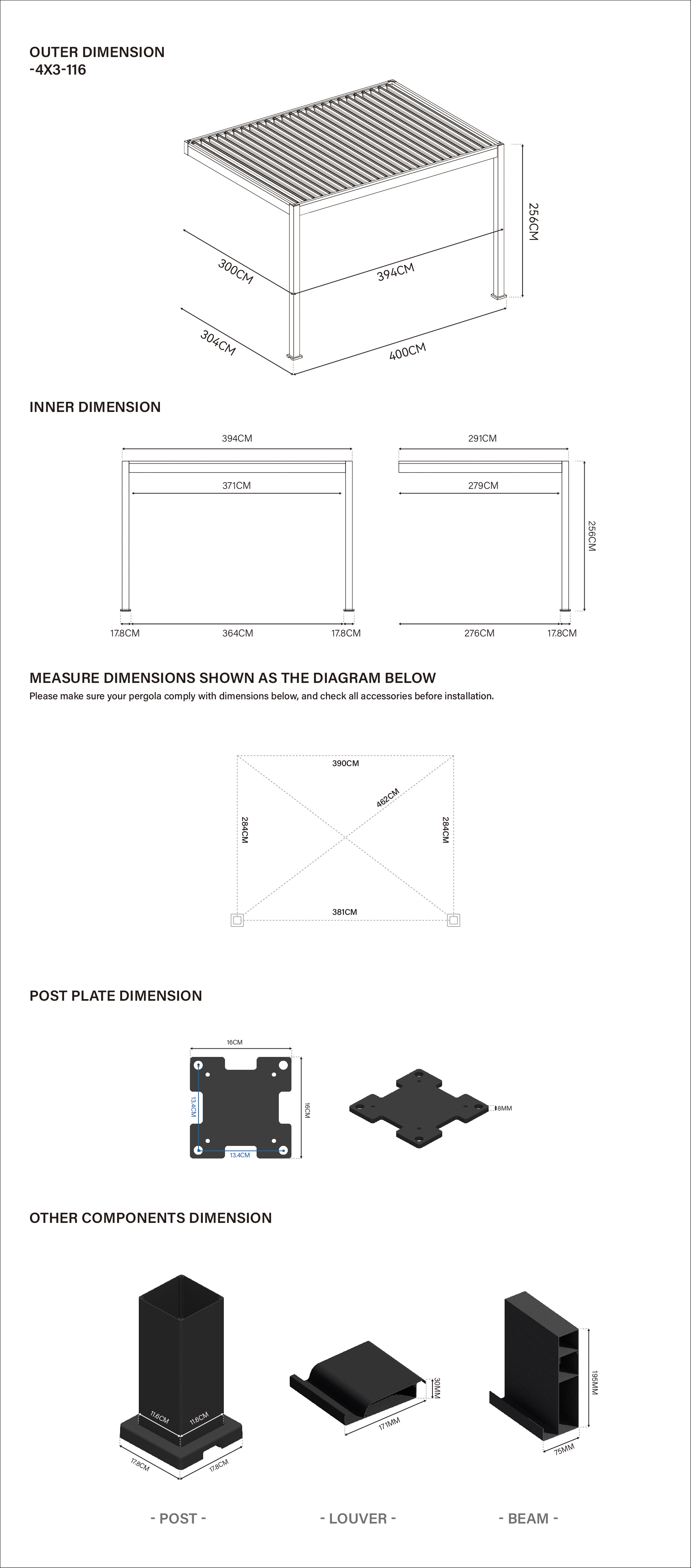 Pergola LED 3x4 Gutroof ELEGANCE WALL AUTOMATIC Taupe